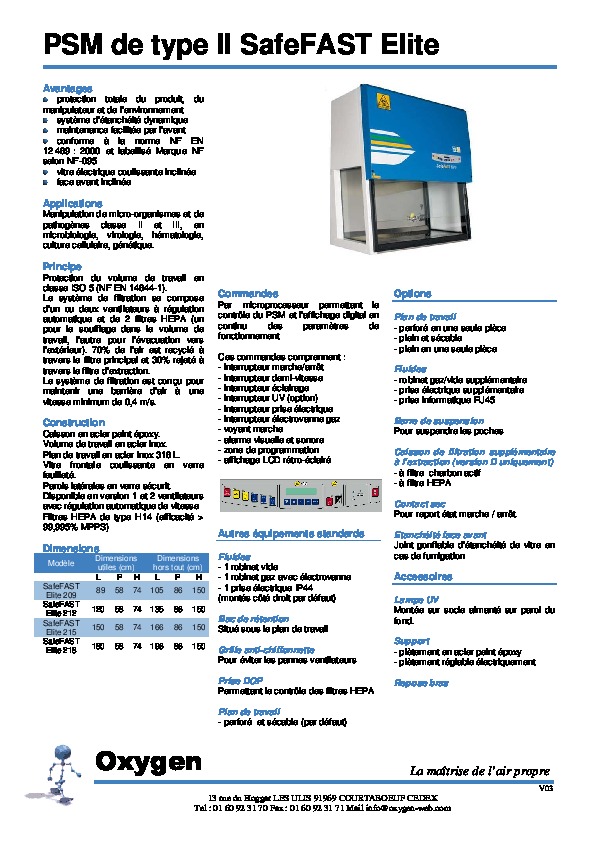 Brochure - Ox safefast elite fiche v03 - Oxygen - Fourni-Labo
